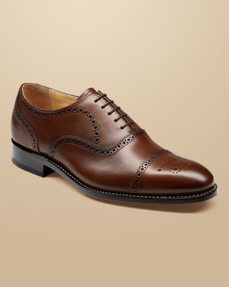 Leather Oxford Brogue Shoes - Dark Tan | Charles Tyrwhitt