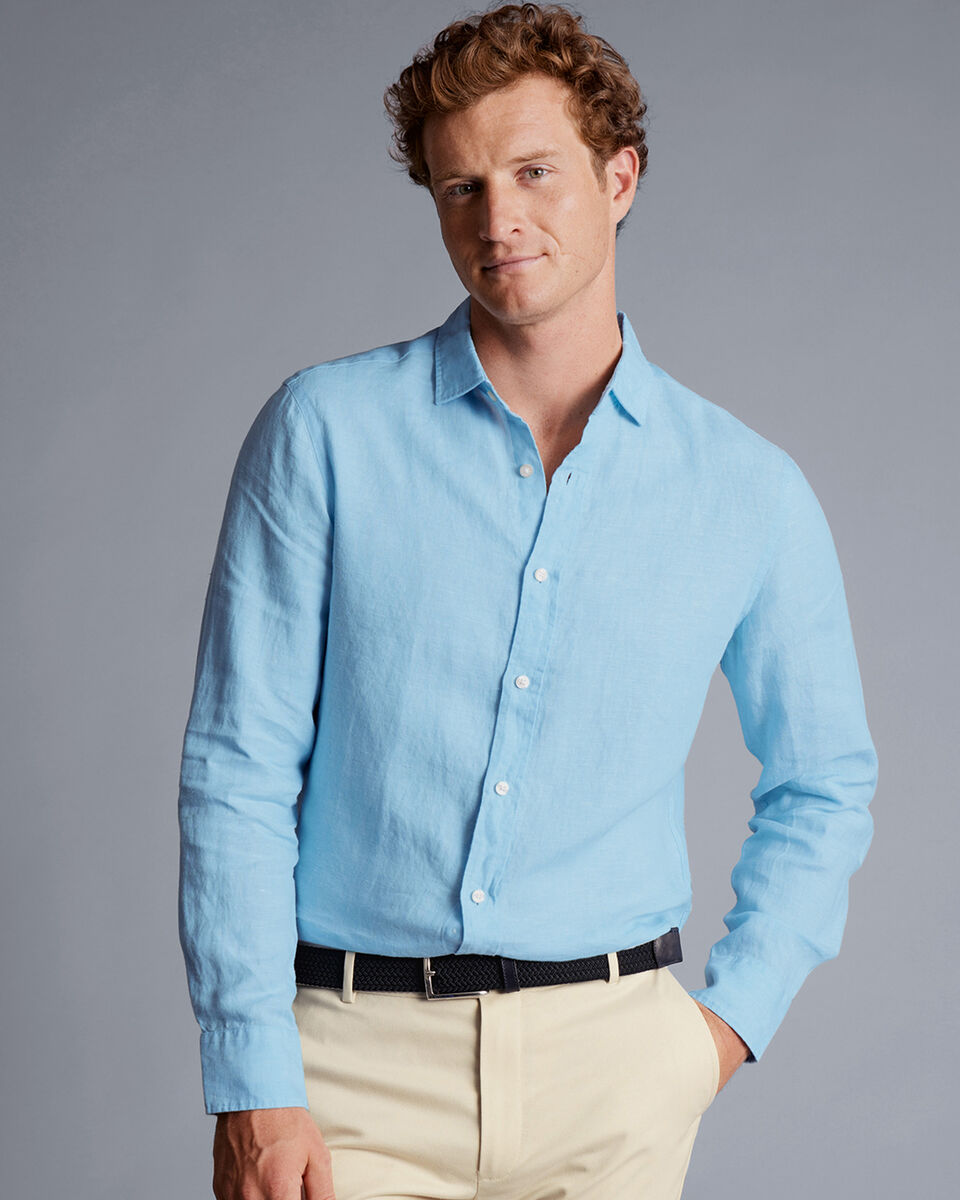 Pure Linen Shirt - Light Blue | Charles Tyrwhitt
