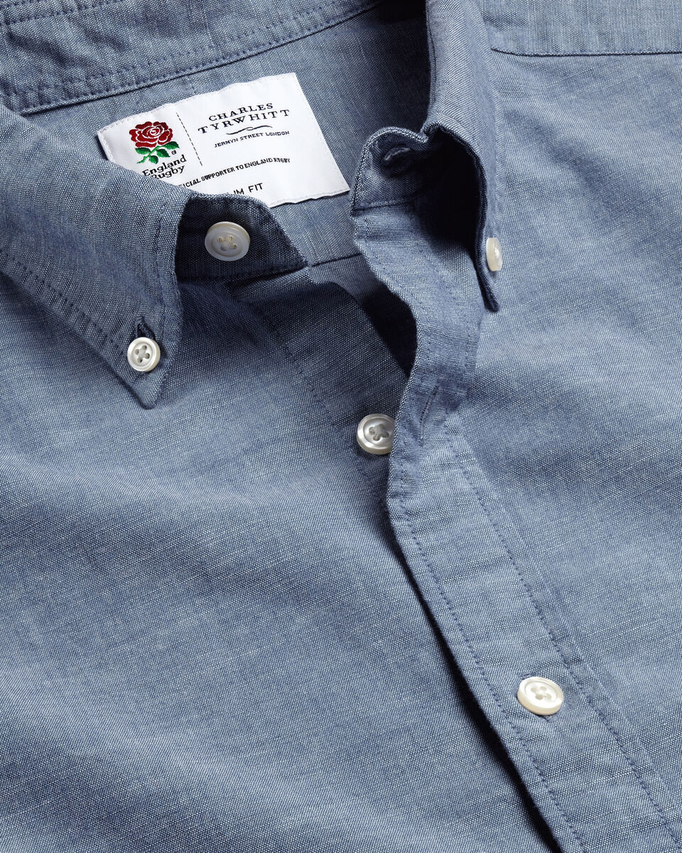 England Rugby Button-Down Collar Chambray Shirt - Mid Blue | Charles ...