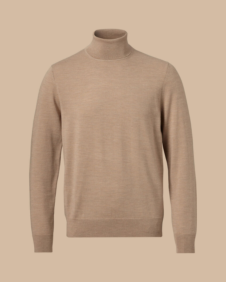 Merino Turtleneck Sweater - Oatmeal | Charles Tyrwhitt