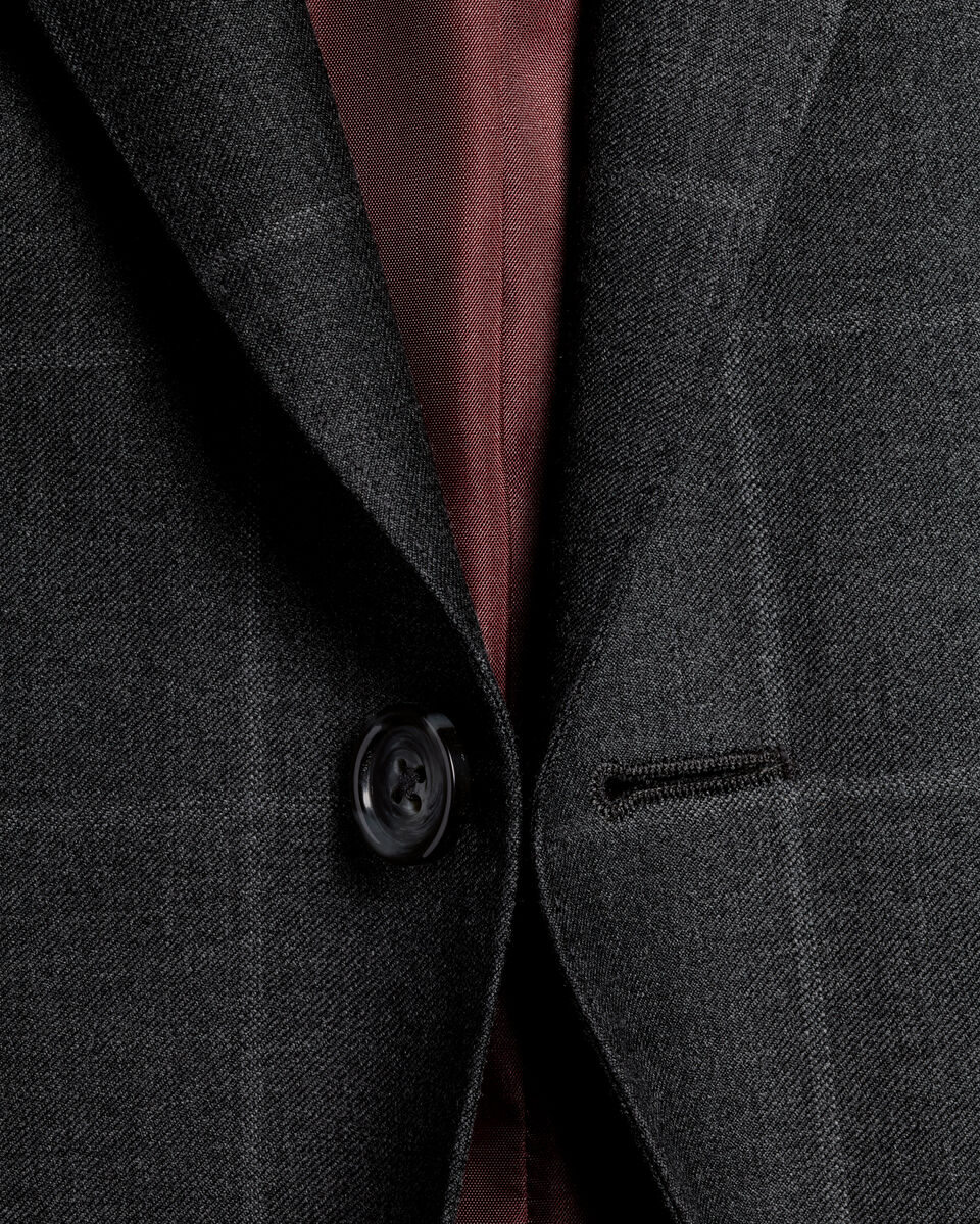Italian Luxury Windowpane Suit Jacket - Grey | Charles Tyrwhitt