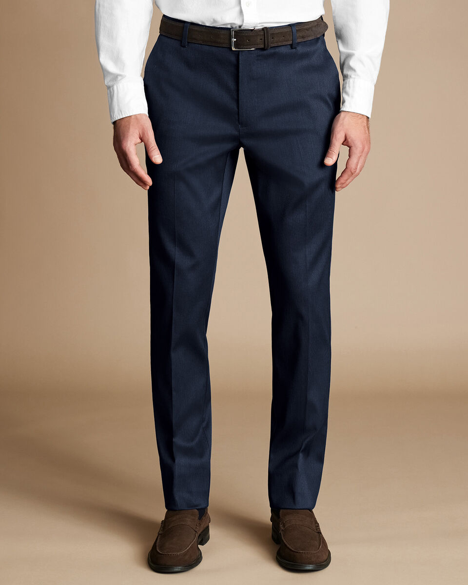 Smart Stretch Texture Pants - Denim Blue | Charles Tyrwhitt