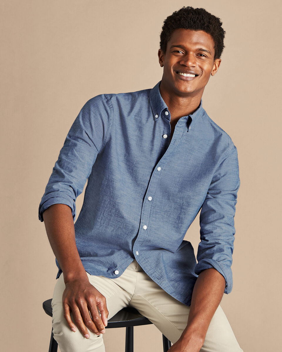Button-Down Collar Chambray Shirt - Indigo Blue | Charles Tyrwhitt