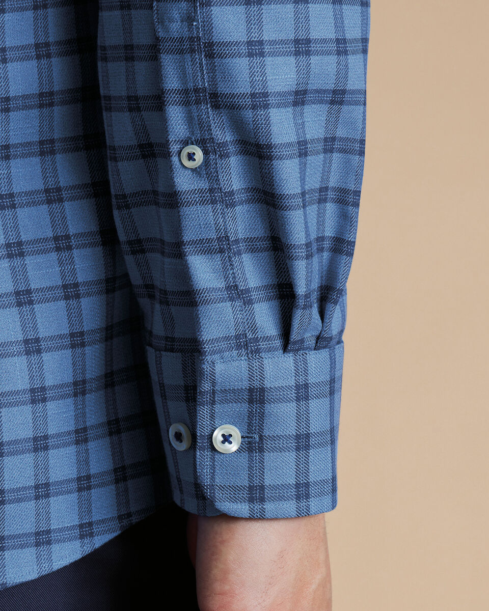 Button-Down Collar Non-Iron Twill Mid Check Shirt - Ocean Blue ...