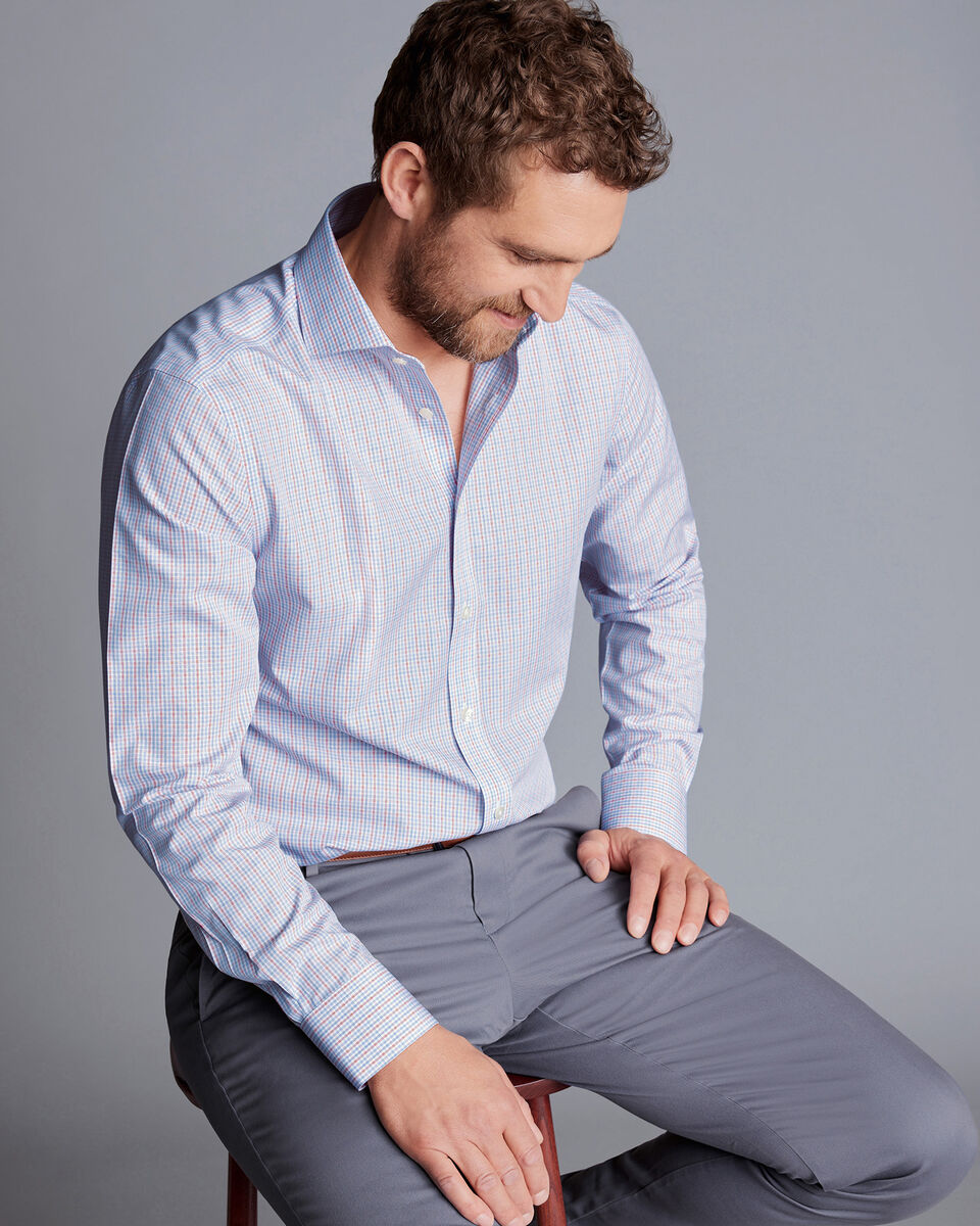 Cutaway Collar Non-Iron Fine Line Check Shirt - Red | Charles Tyrwhitt