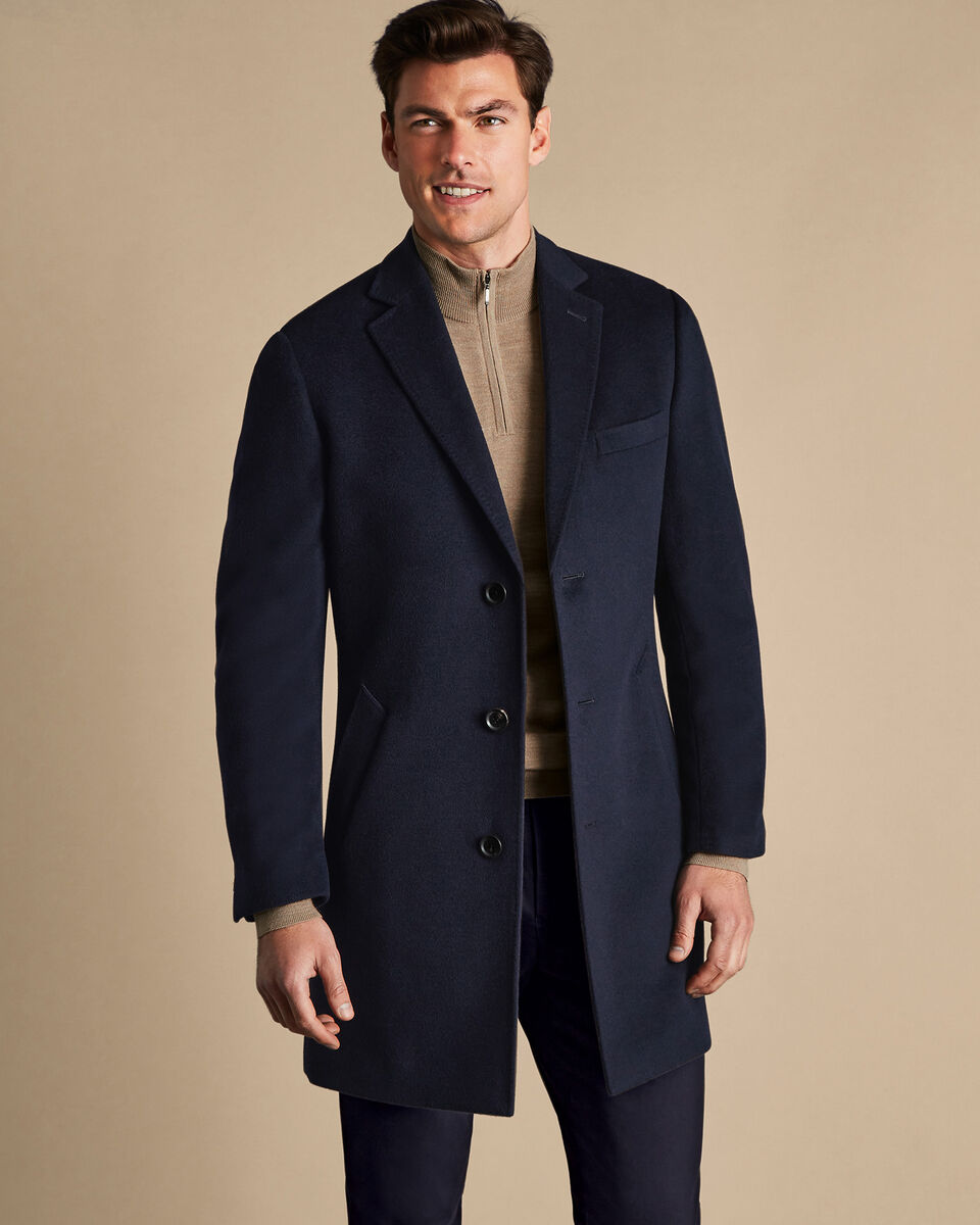 Wool Overcoat - Navy | Charles Tyrwhitt