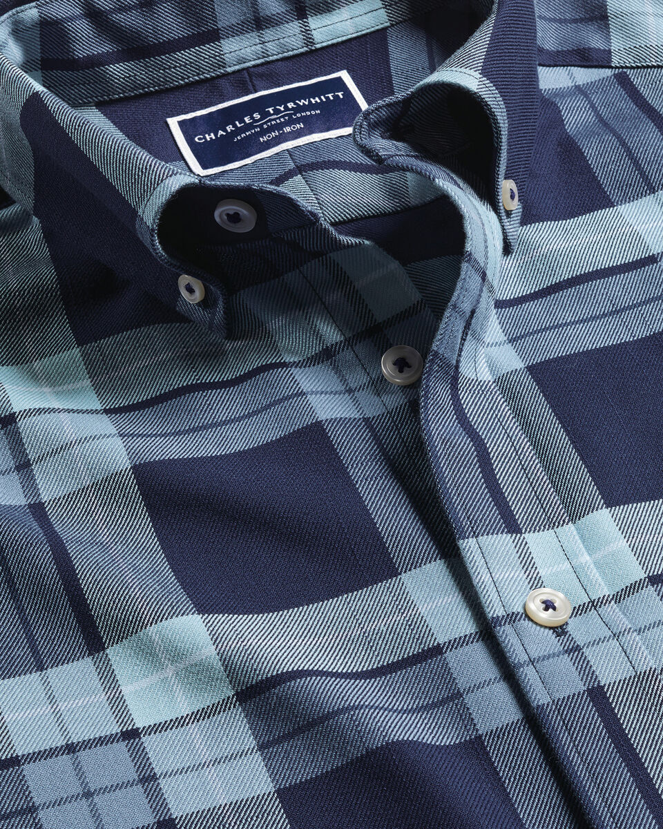 Button-Down Collar Non-Iron Twill Large Check Shirt - Denim Blue ...
