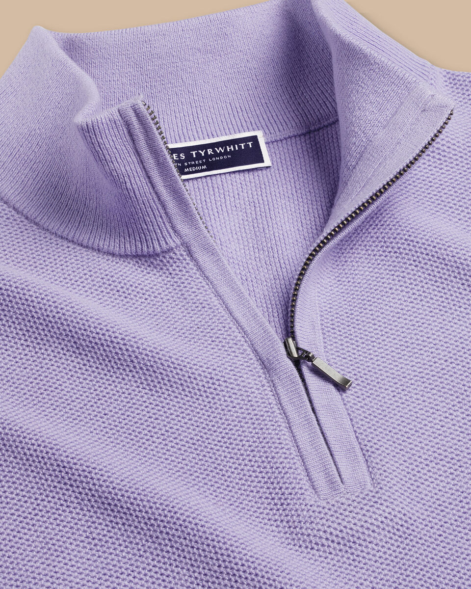 Honeycomb Cotton Quarter Zip Sweater - Lilac Purple | Charles Tyrwhitt