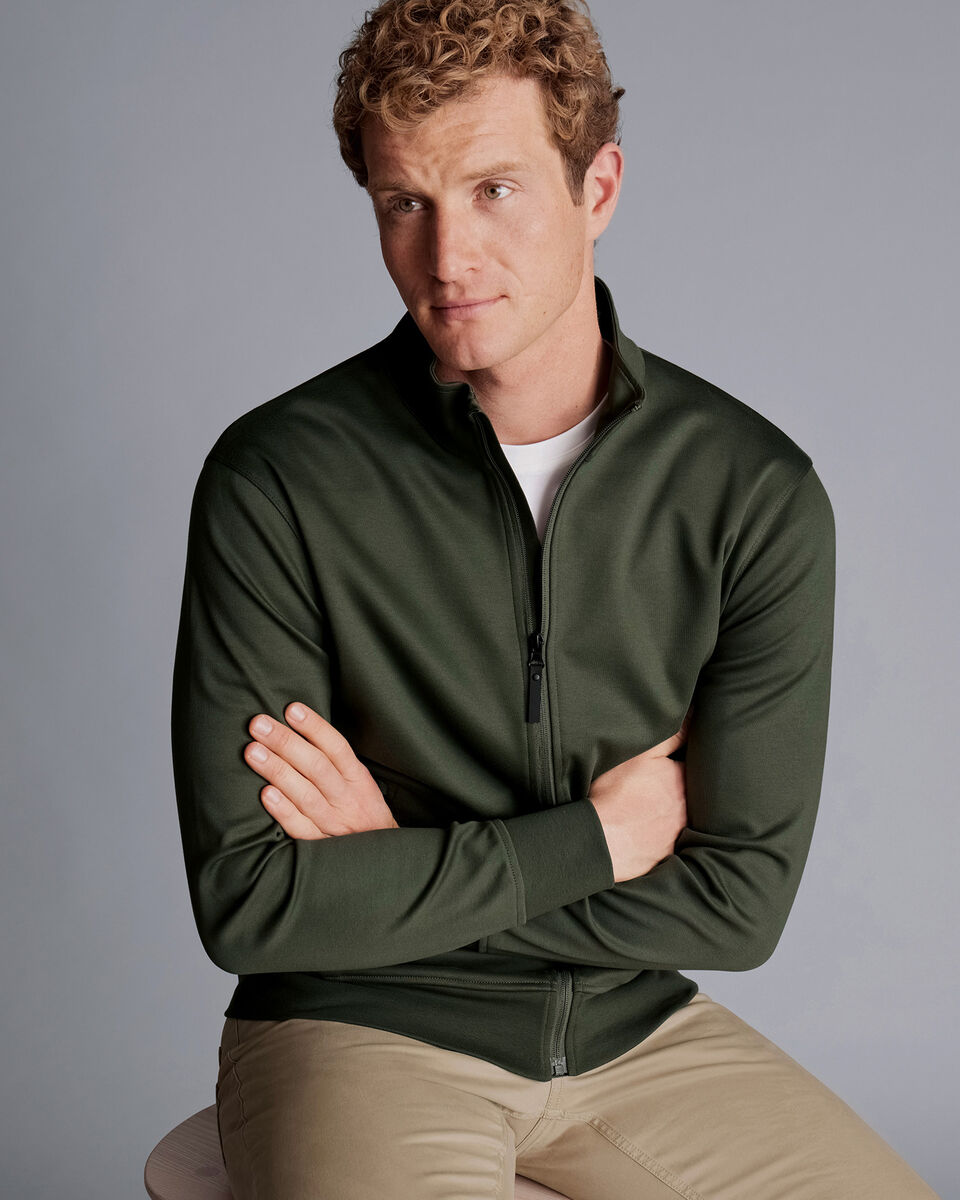 Performance Funnel Neck Jacket - Olive Green | Charles Tyrwhitt