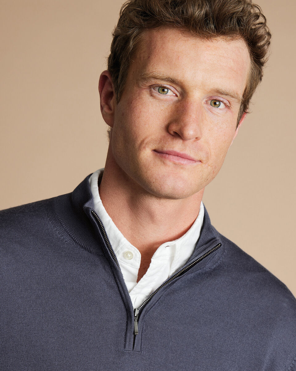 Merino Zip Neck Jumper - Dark Mauve | Charles Tyrwhitt