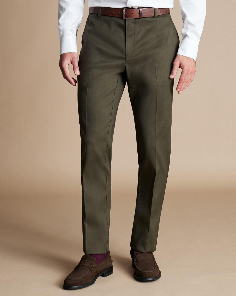 Smart Stretch Texture Pants - Olive Green | Charles Tyrwhitt
