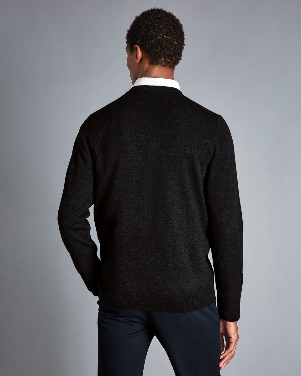 Merino V-Neck Sweater - Charcoal Gray | Charles Tyrwhitt