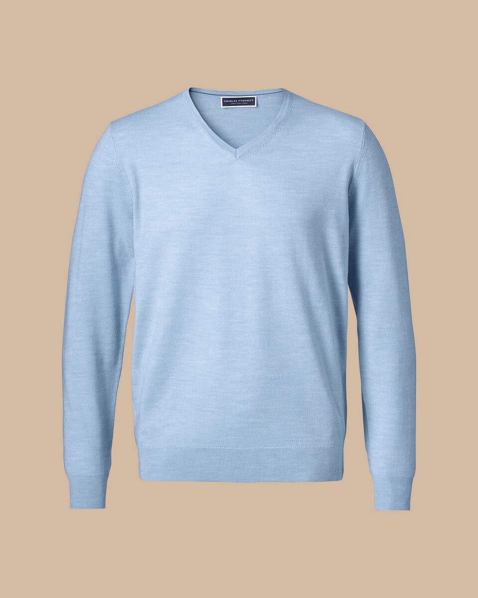 Merino V-Neck Sweater - Sky Blue | Charles Tyrwhitt
