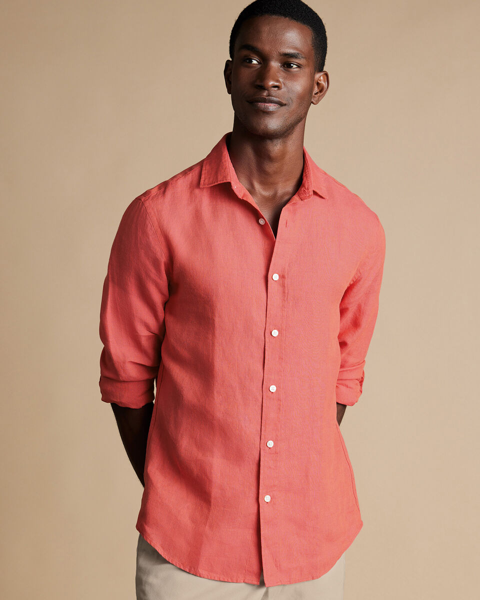 Pure Linen Shirt - Coral Pink | Charles Tyrwhitt