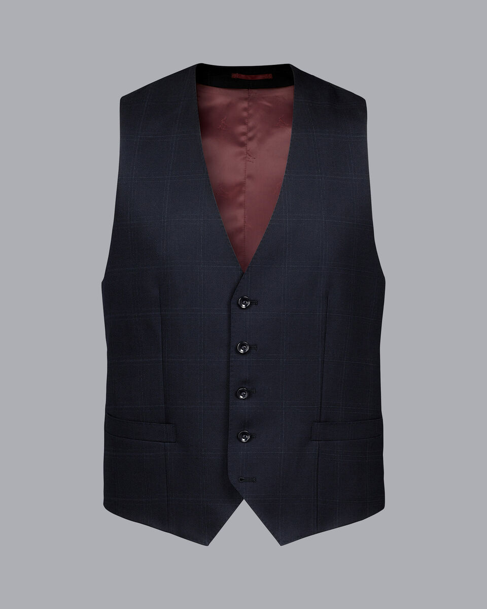 Ultimate Performance Check Suit Vest - Navy | Charles Tyrwhitt