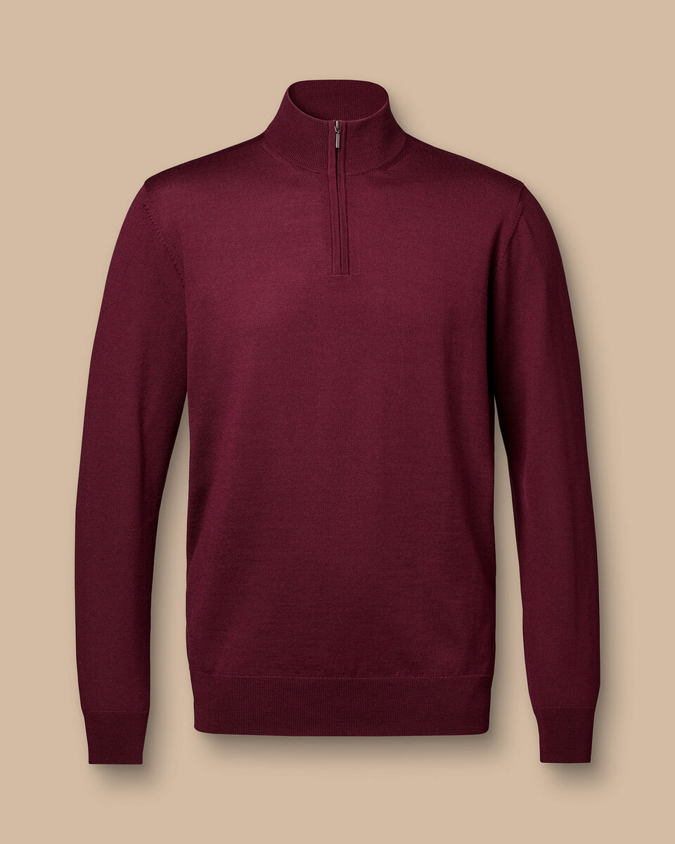 Merino Quarter Zip Sweater - Burgundy | Charles Tyrwhitt
