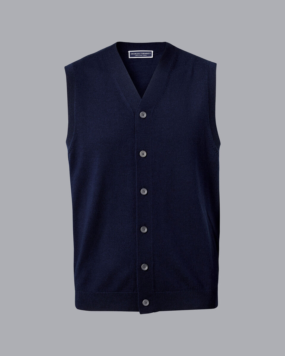 Merino Sleeveless Cardigan - Navy Blue | Charles Tyrwhitt