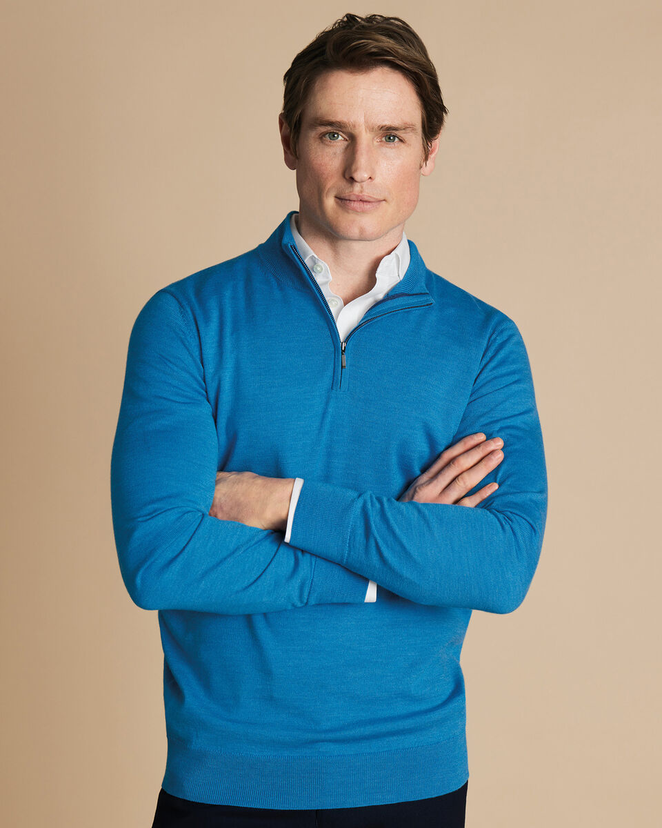 Merino Quarter Zip Sweater - Bright Blue | Charles Tyrwhitt