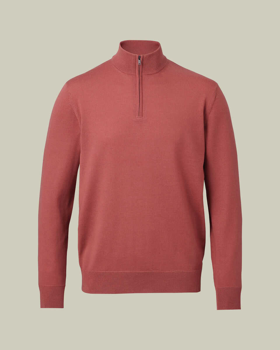 Merino Quarter Zip Sweater - Rust | Charles Tyrwhitt