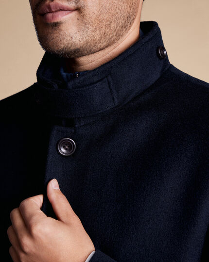Wool Funnel Neck Overcoat - Navy | Charles Tyrwhitt