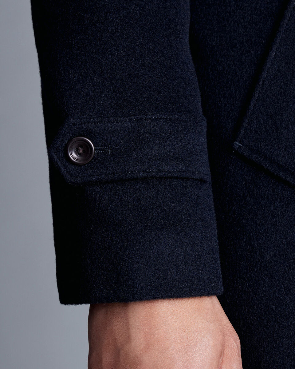 Wool Funnel Neck Overcoat - Navy | Charles Tyrwhitt