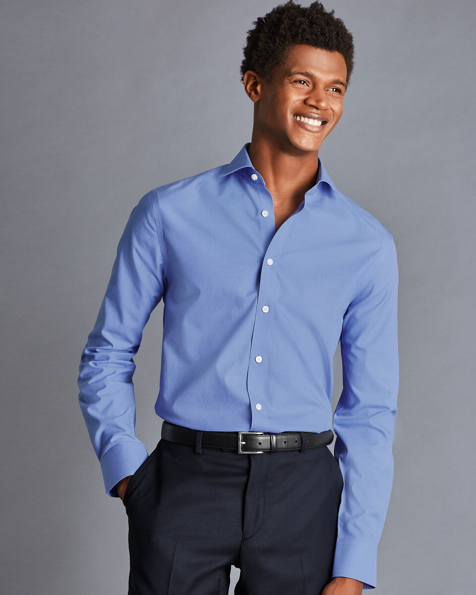 Non-Iron Poplin Shirt - Ocean Blue | Charles Tyrwhitt