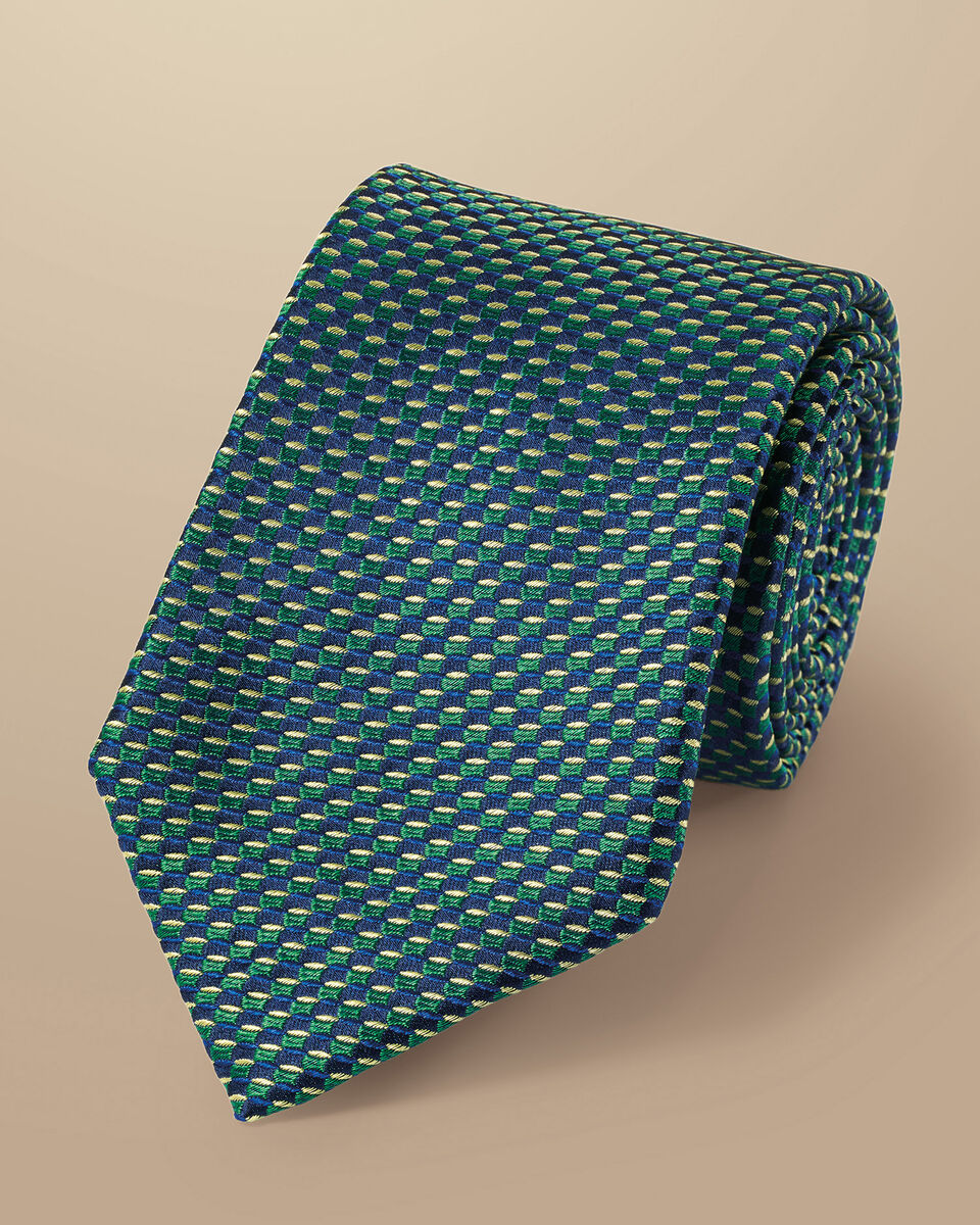 Semi Plain Silk Pattern Tie - Green | Charles Tyrwhitt