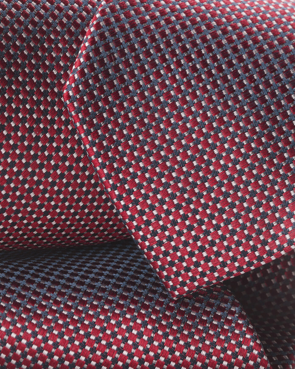 Semi Plain Pattern Silk Tie - Dark Red & Navy | Charles Tyrwhitt