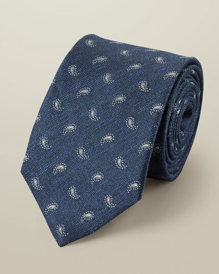 Krawatte aus Seide-Leinen-Mix mit Paisleymuster - Indigoblau | Charles ...