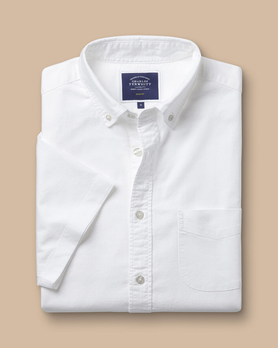 Washed Oxford Short Sleeve Shirt - White | Charles Tyrwhitt
