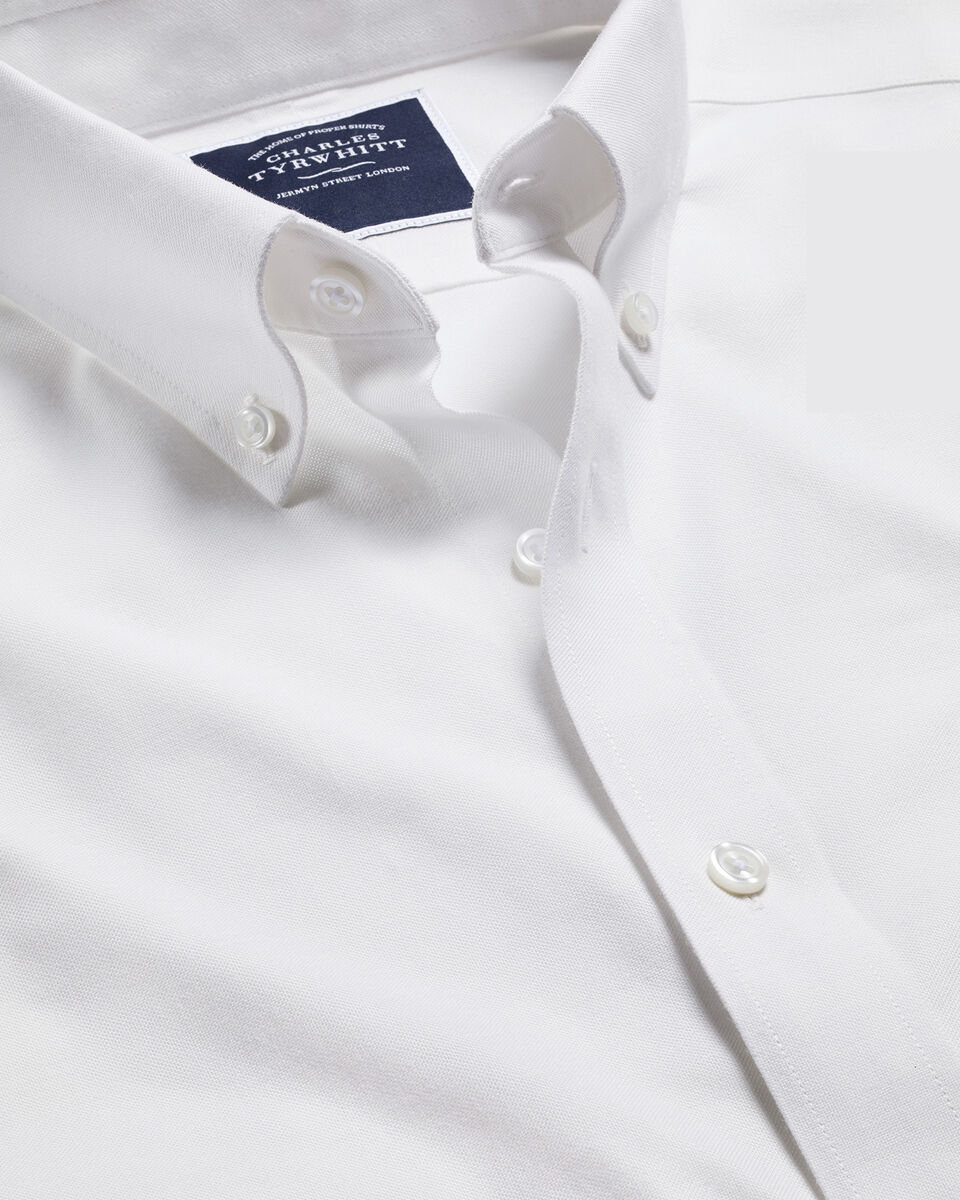Button-downkraag Niet Strijken Stretch Oxford Overhemd - Wit | Charles ...