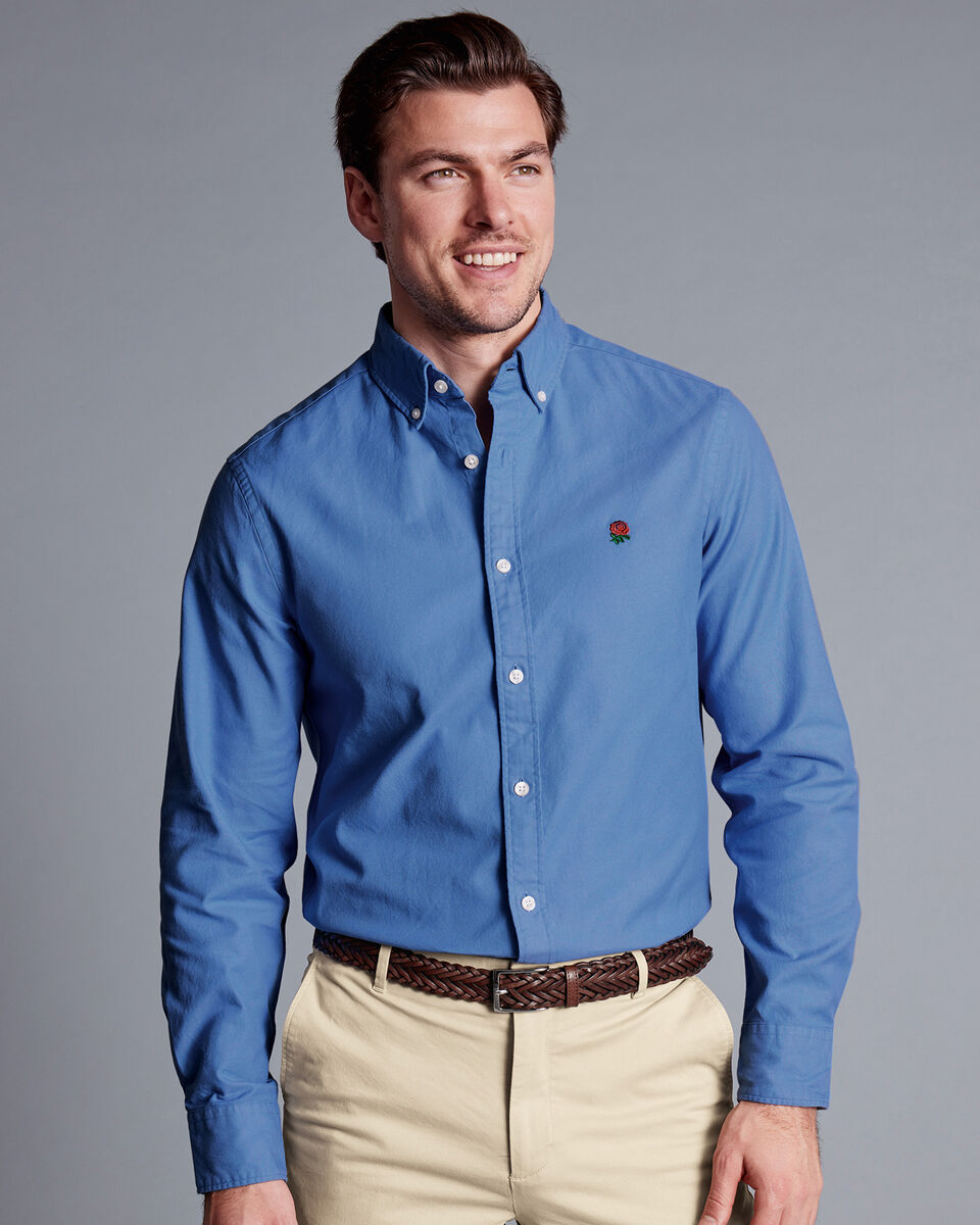 Chemise England Rugby En Oxford Délavé À Col Boutonné - Bleu Océan ...