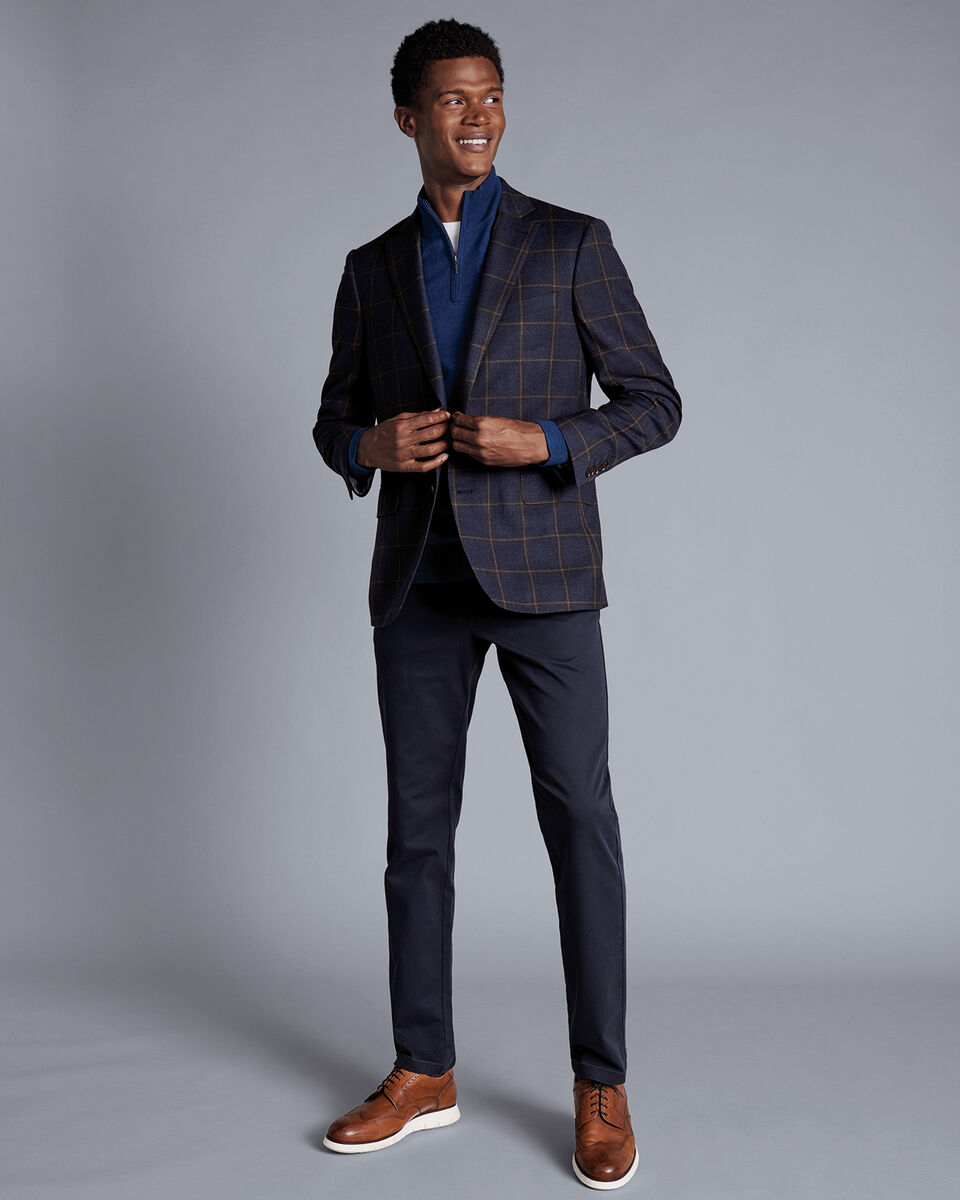 Check Windowpane Wool Texture Jacket - Steel Blue | Charles Tyrwhitt
