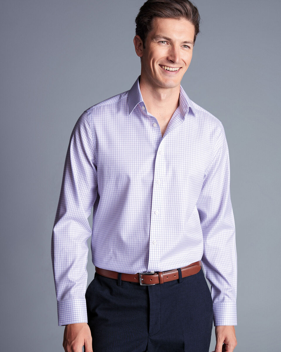 Non-Iron Two Color Check Shirt - Lilac Purple | Charles Tyrwhitt