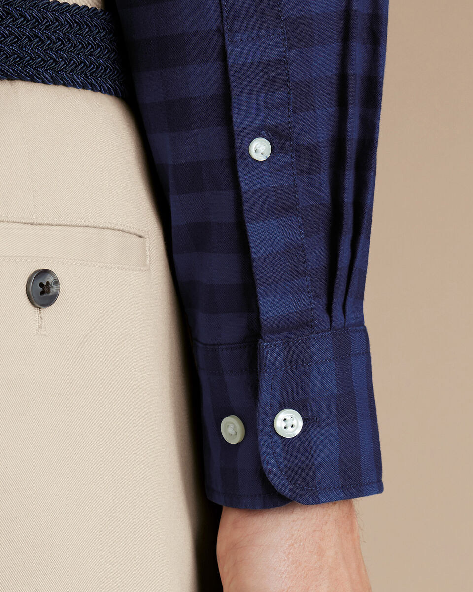 Chemise Oxford délavée à carreaux vichy et col boutonné - Bleu encre ...