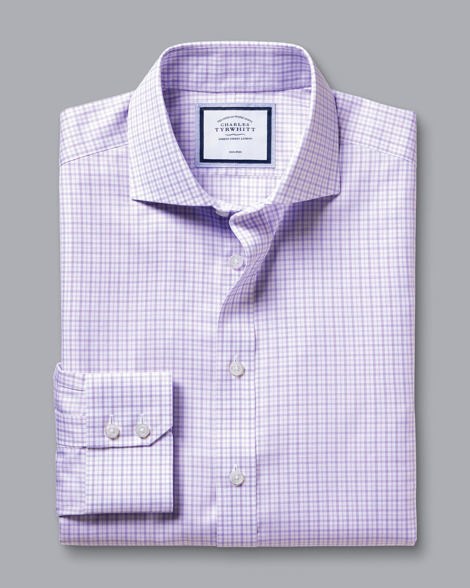 Cutaway Collar Non-Iron Twill Windowpane Check Shirt - Lilac Purple ...