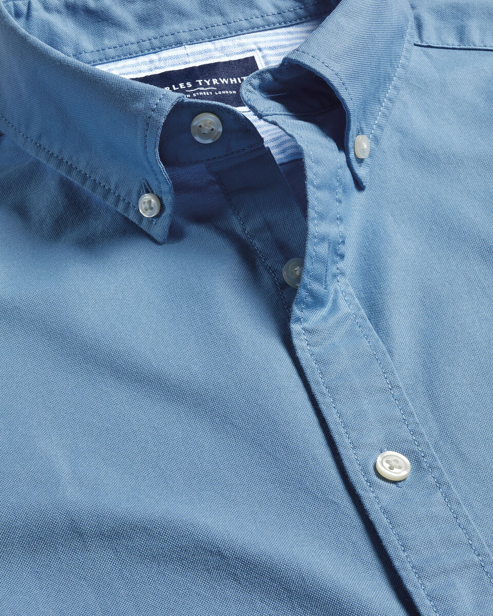 Button-Down Collar Stretch Washed Oxford Shirt - Mid Blue | Charles ...