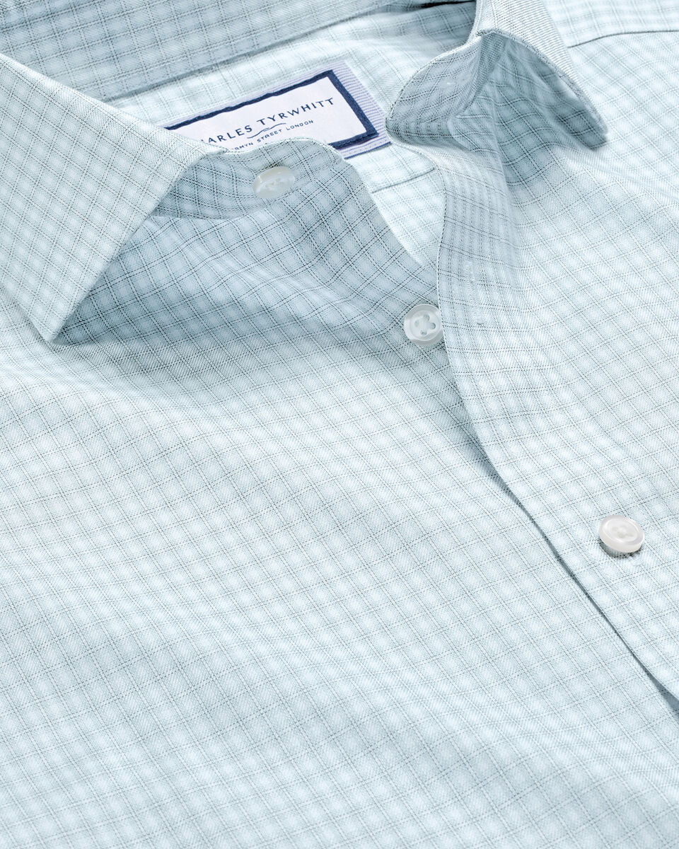 Spread Collar Non-Iron Double Check Shirt - Pale Teal Green | Charles ...