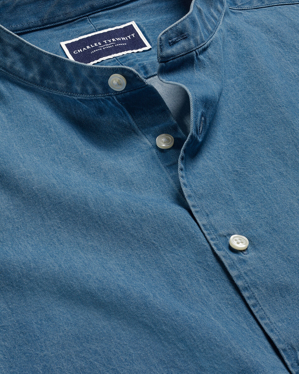 Collarless Denim Shirt - Ocean Blue | Charles Tyrwhitt