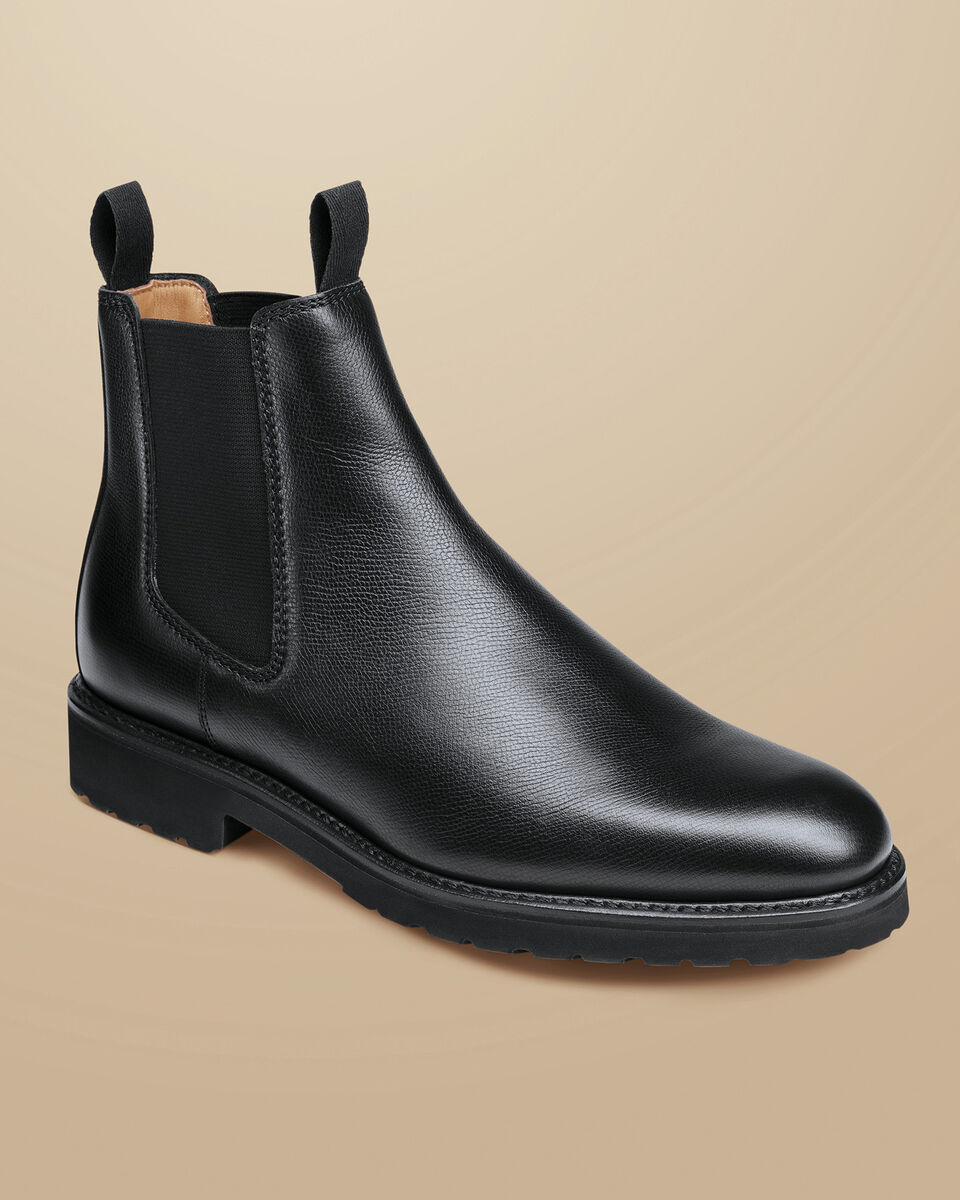 Rubber Sole Grain Leather Chelsea Boots - Black | Charles Tyrwhitt