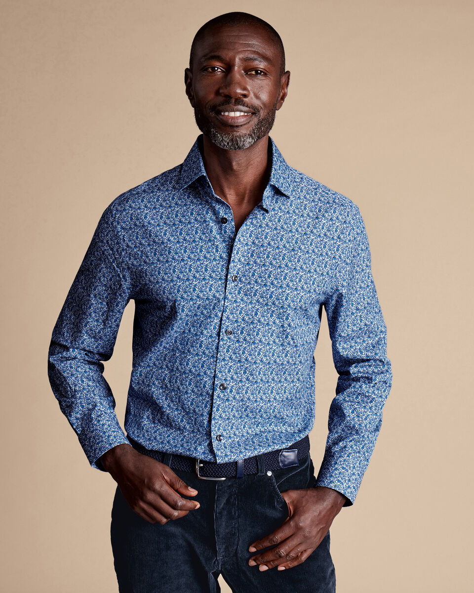 Made With Liberty Fabric Berry Print Semi-Cutaway Collar Shirt - Indigo ...