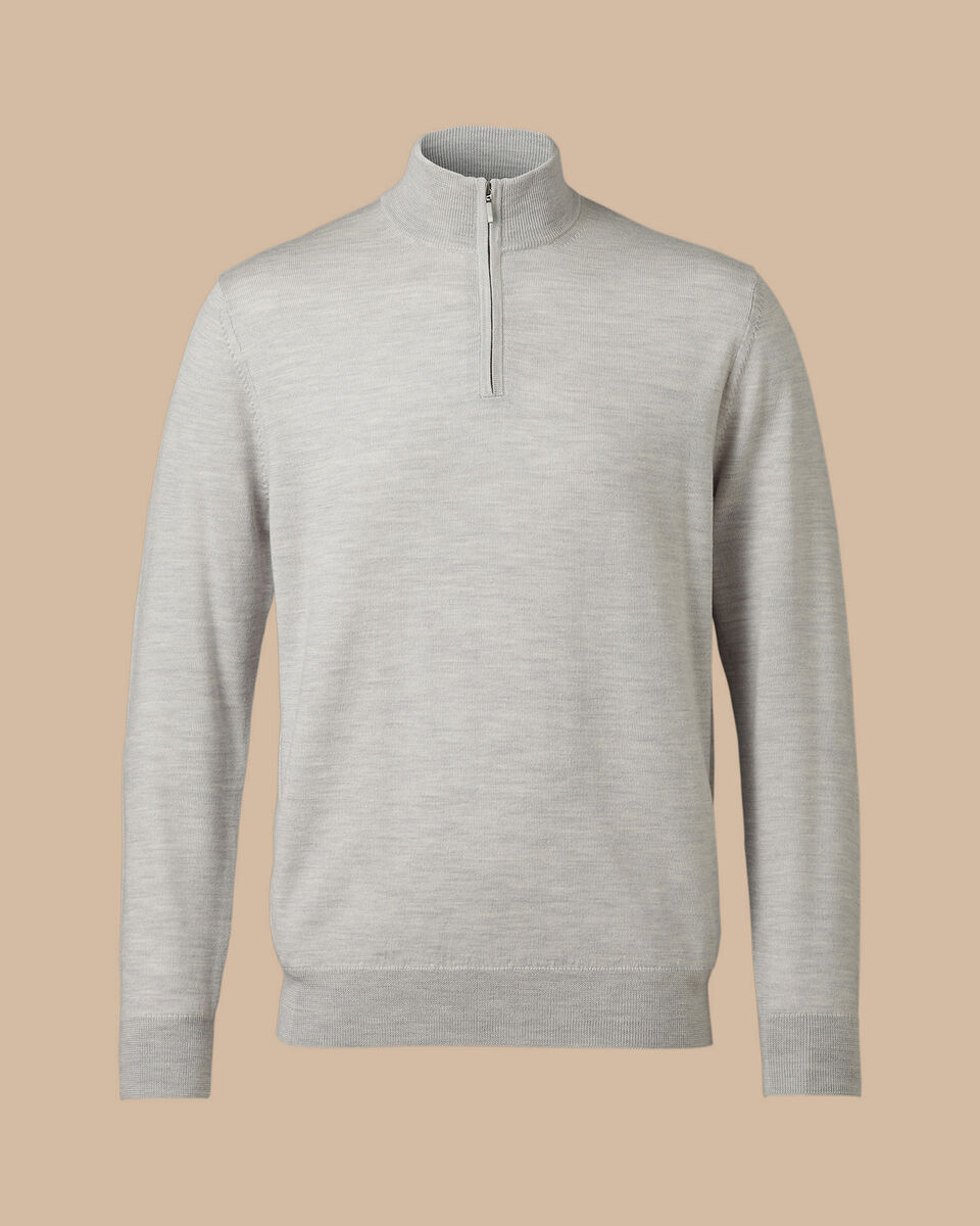 Merino Quarter Zip Sweater - Silver | Charles Tyrwhitt