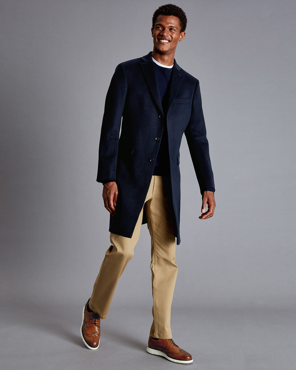 Wool Cashmere Overcoat - Navy | Charles Tyrwhitt