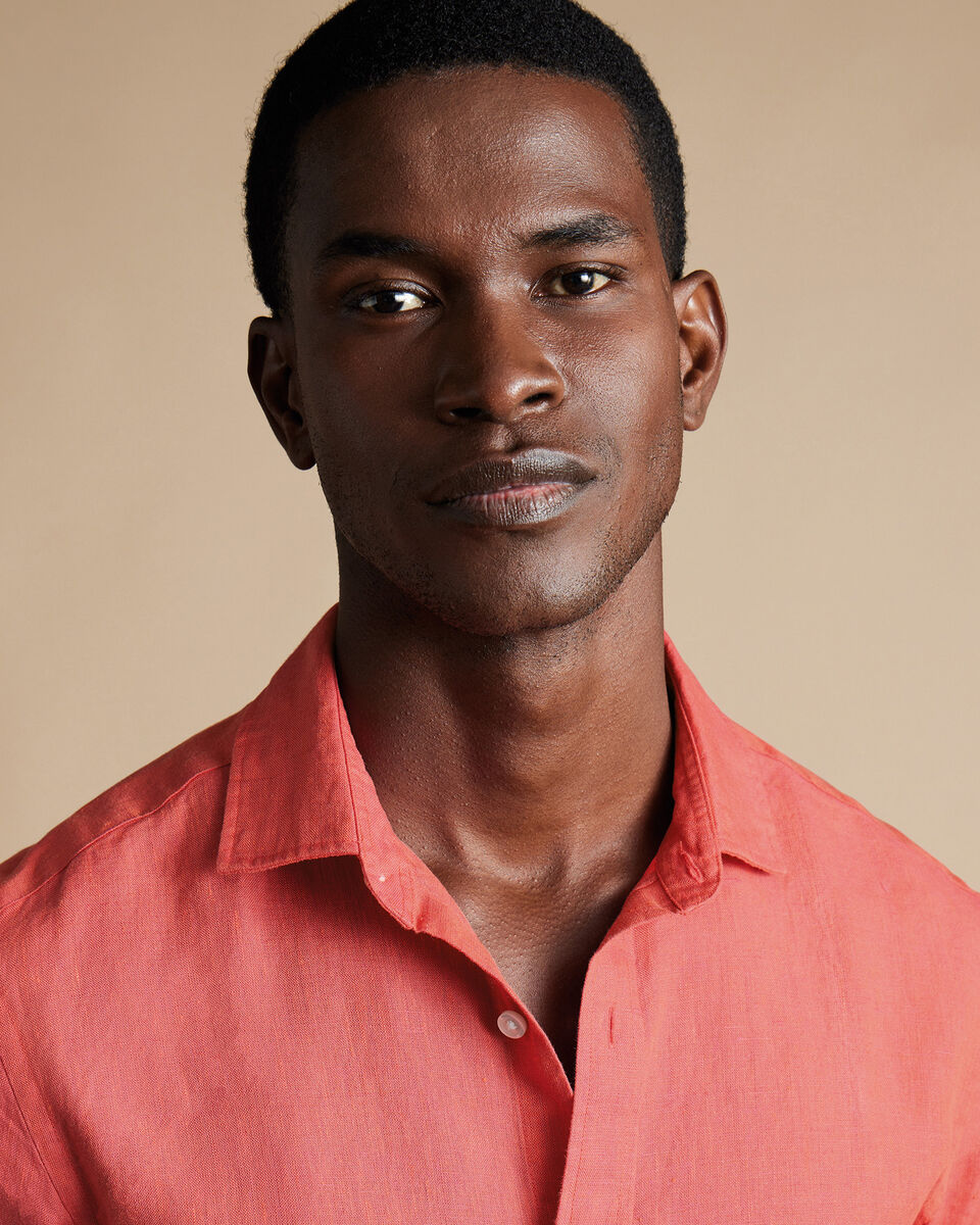 Pure Linen Shirt - Coral Pink | Charles Tyrwhitt