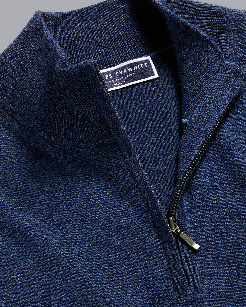 Pure Merino Zip Neck Jumper - Ink Blue | Charles Tyrwhitt