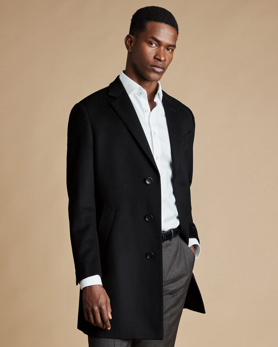 Wool Overcoat - Black | Charles Tyrwhitt