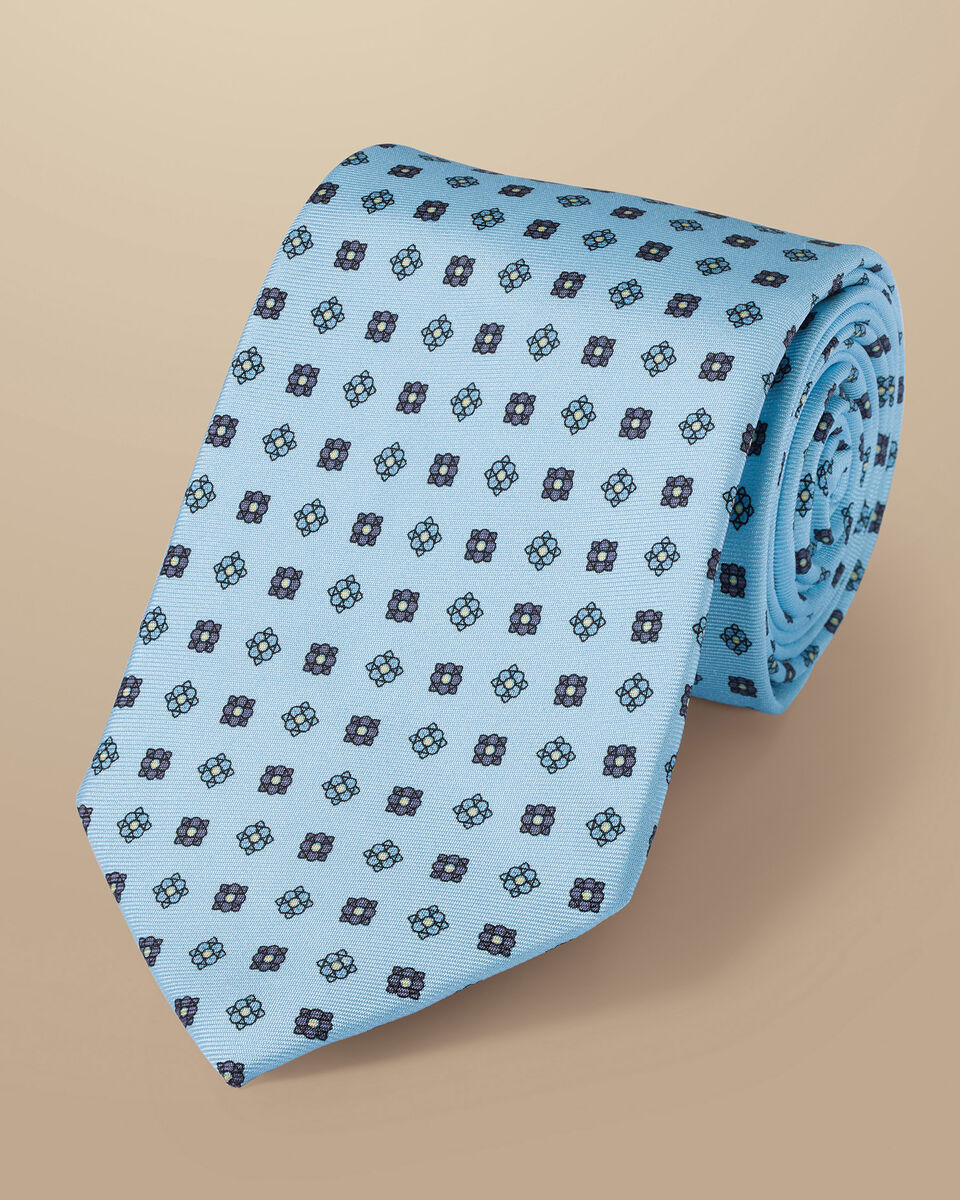 Krawatte aus Seide mit Mini-Blumenmuster - Eisblau | Charles Tyrwhitt
