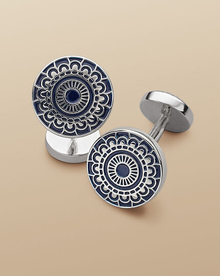 Patterned Enamel Cufflinks - Navy | Charles Tyrwhitt