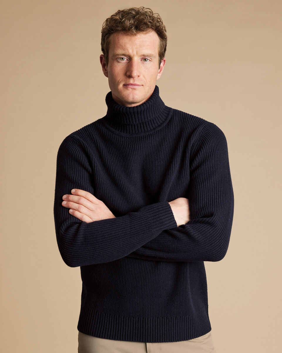 Merino Turtleneck Chunky Sweater - Navy | Charles Tyrwhitt