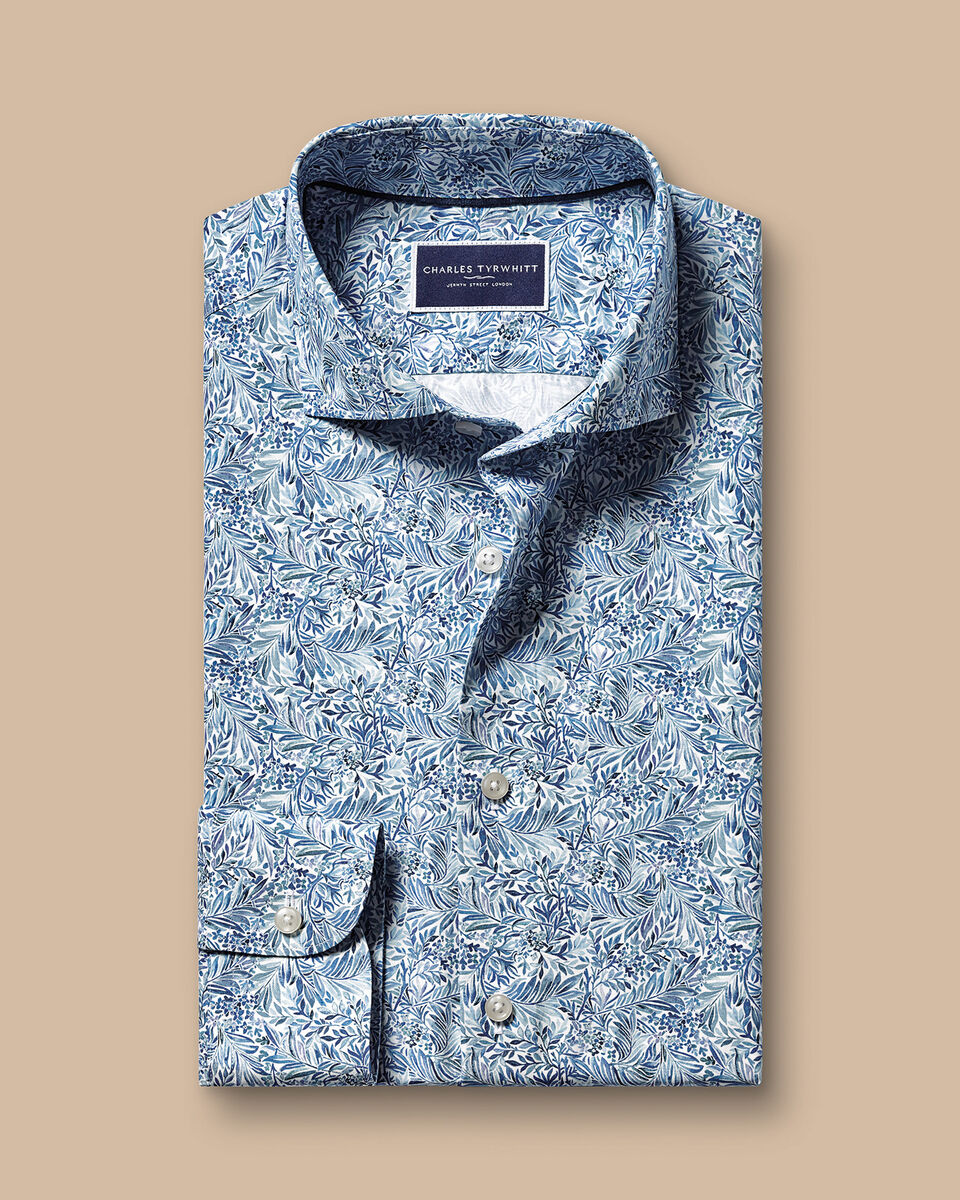 Made with Liberty Fabric Semi-Cutaway Linear Print Shirt - Cobalt Blue ...